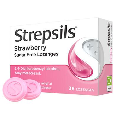 进口Strepsils使立消无糖润喉糖教师护嗓含片舒缓喉痛草莓味36粒