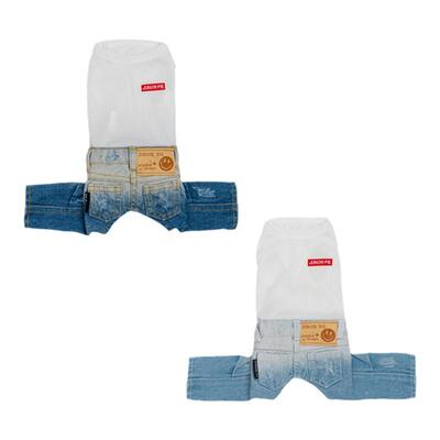 Junior Pie狗狗衣服秋冬季新款水洗牛仔裤连体裤打底背心泰迪比熊