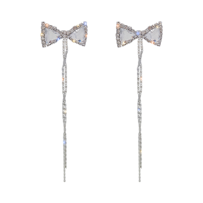 水晶蝴蝶结长款流苏超仙轻奢耳坠