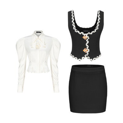 Nana衬衫背心半裙三件套裙