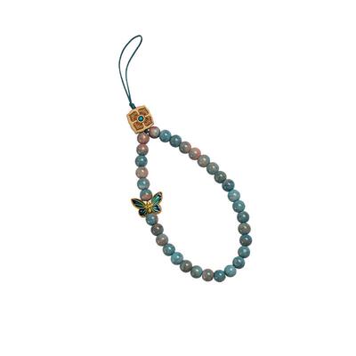 新中式金蝴蝶黄杨木绿松石配饰手机绳短款高端挂件国风手机链挂件绳手腕防丢链串珠手机壳挂件cdd挂饰防丢绳