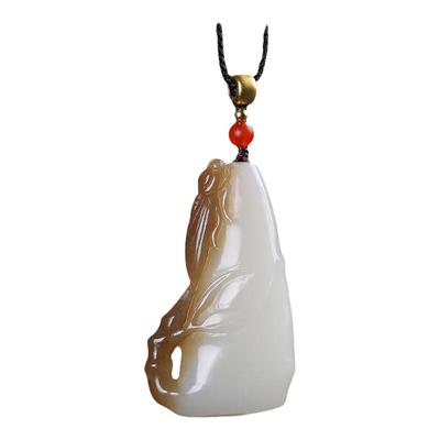 和田玉蝉竹节吊坠糖白玉男女款