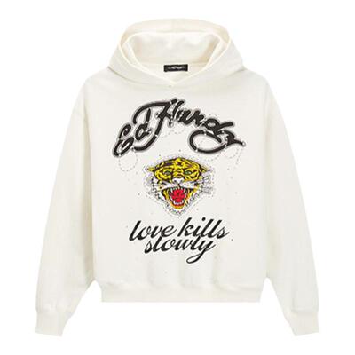 Ed Hardy埃德哈迪秋季新款宽松落肩连帽烫珍珠女士套头衫卫衣