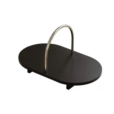 现代简约不锈钢提手椭圆木质托盘