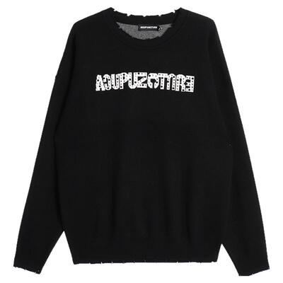 ACUPUNCTURE爱克佩特【宽松版】潮破洞设计字母烫钻宽松针织毛衣