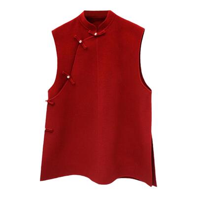 叠穿新中式国风双面呢盘扣马甲