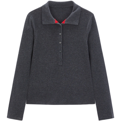 太平鸟撞色假两件半开襟修身套衫