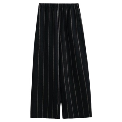 羊毛混纺条纹修身微喇直筒裤