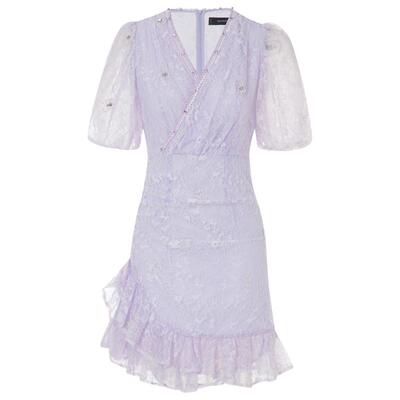 【奥莱】MAXRIENY法式浪漫复古紫蝶连衣裙春季短裙