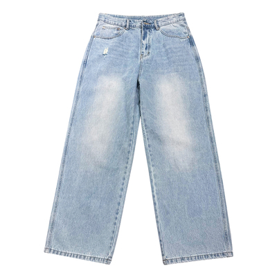 美式复古浅蓝阔腿牛仔裤男春款