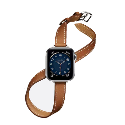 适用iwatch爱马仕双圈真皮细表带