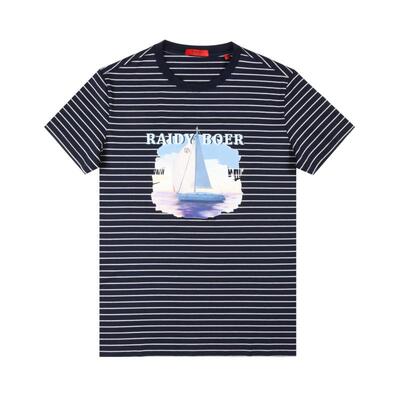 Raidy Boer/雷迪波尔夏新款男时尚休闲含棉条纹胶印短袖T恤7068