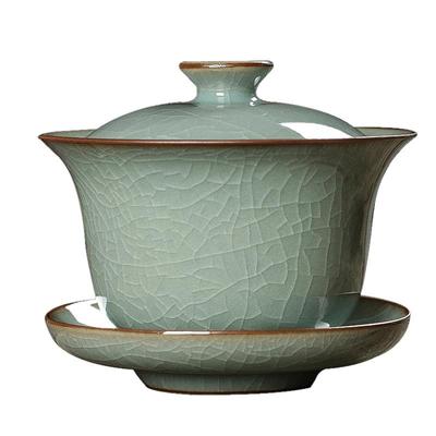 青瓷三才盖碗茶杯大号龙泉哥窑