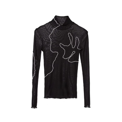 原创透视手工珍珠弹力网眼T恤