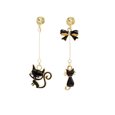 Dopamine Vault」猫栀.甜酷蝴蝶结猫咪不对称可爱耳坠设计感耳夹