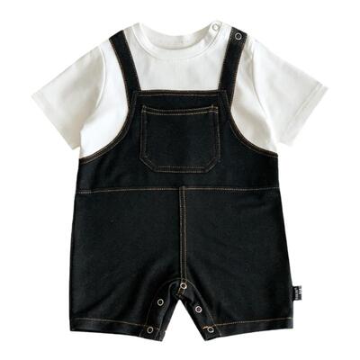 男宝宝连体衣夏装新生婴儿衣服夏季薄款假两件爬服夏天超萌外出服