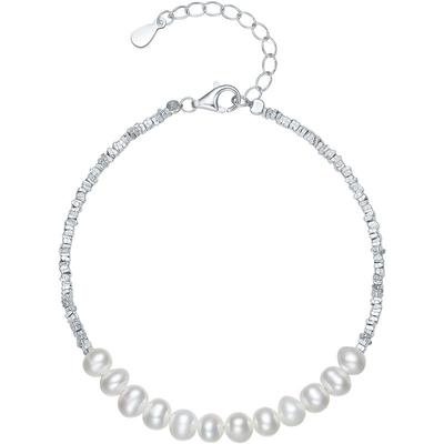 周六福碎银子几两手链女S925银淡水珍珠手饰优雅跨年礼物送女友