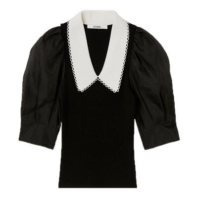 SNIDEL春夏款简约百搭翻领透明泡泡袖针织衫上衣SWNT252035