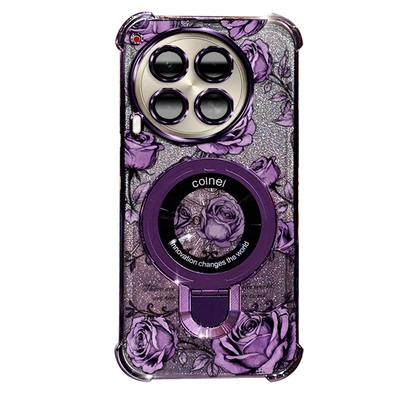 传音TecnoCamon30Pro+手机壳tecnocamon30pro+防摔高级感磁吸U型支架玫瑰印花四角气囊磨砂纯色闪粉支架壳