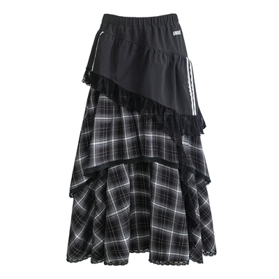 UNIFREEPLUS大码格纹长款半身裙