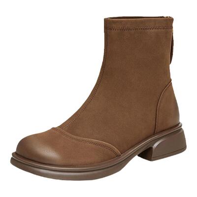 百思图冬商场新款气质舒适弹力靴羊皮马丁靴粗跟女短靴S5561DD4