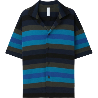 【折扣】CFCL 男宽松古巴领条纹混纺针织衬衫