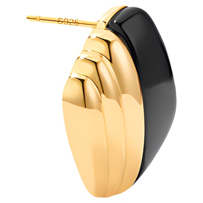 Onchic缠绕方块耳钉天然黑玛瑙