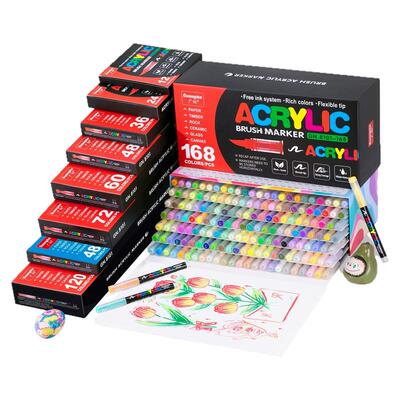 广纳直液式丙烯马克笔软头水彩涂鸦小学生美术专用不透色手绘画笔