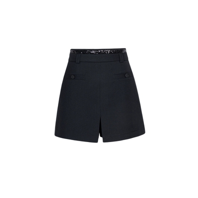 XG/雪歌XK102012A290拼接设计休闲裤2025春季新款黑色直筒短裤女