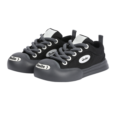 Ouder开口笑增高黑色帆布鞋