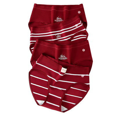 有内本命年红色女士内裤纯棉裆a类新款马年少女条纹安可拉红中腰