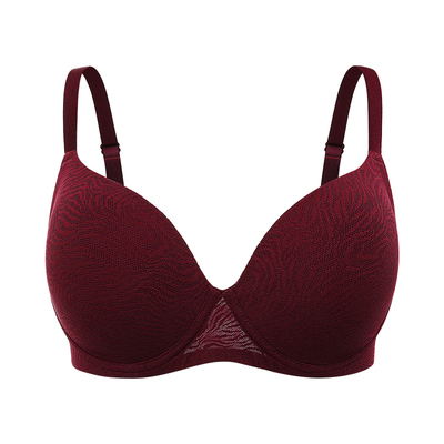 【小青提-斑纹蕾丝】遐红色本命年内衣女微聚拢无痕大胸显小文胸