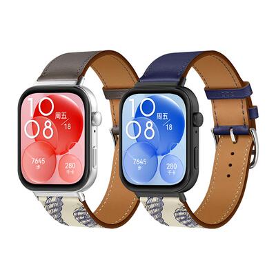 适用于华为fit5手表Fit4表带watch fit3爱马真皮腕带fit2/1智能运动4/5pro时尚商务男女腕带配件通勤透气表链