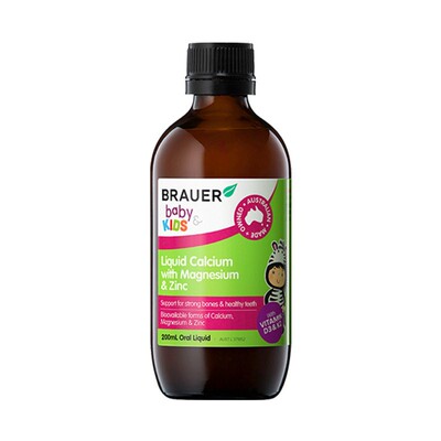 Brauer液体钙镁锌婴幼儿液200ml澳洲进口K2D3营养品夜闹挑食儿童