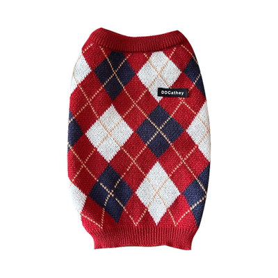 袋袋猫 miu系学院格纹宠物毛衣 新年圣诞红色衣服比熊小狗狗衣服