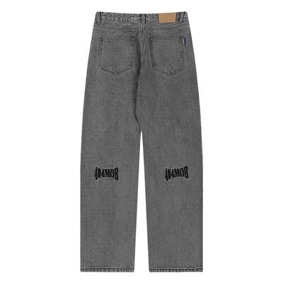 404mob潮牌刺绣裤子欧美牛仔裤