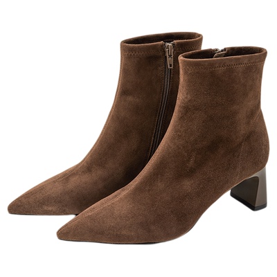 莎莎苏高跟中筒靴显瘦羊绒时装靴