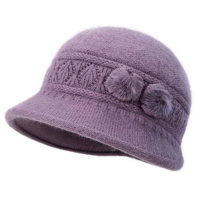 骆驼中老年人保暖帽子妈妈帽冬季兔毛毛线帽老太太加绒棉帽奶奶帽