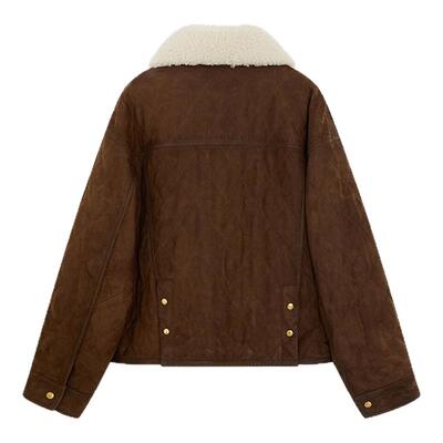 设计师品牌 IMMI 女士抛蜡羊皮革绗棉碎花毛领夹克外套 300124