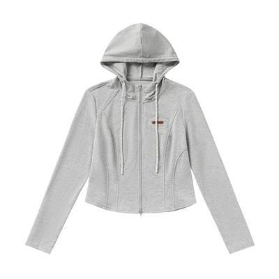 KXLFCHN空穴来风 春秋短款修身连帽卫衣开衫简约款休闲纯色上衣女