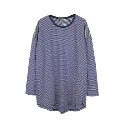 韩国女宽松条纹棉质长袖t恤打底