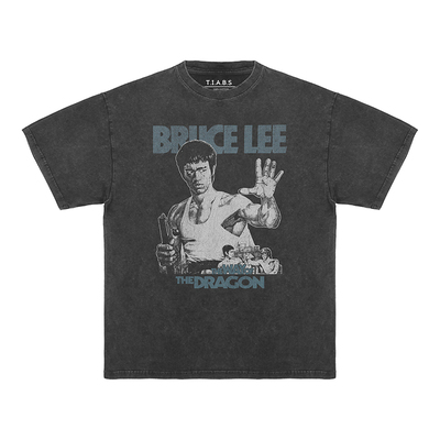 猛龙过江复古水洗纯棉落肩短袖