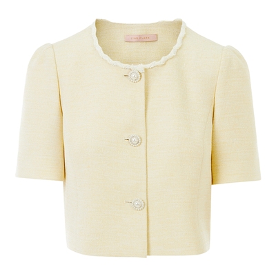 梭织米黄色上衣LIME粗花呢