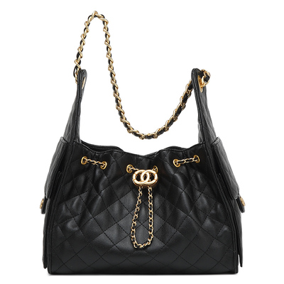 香港真皮菱格链条包包女