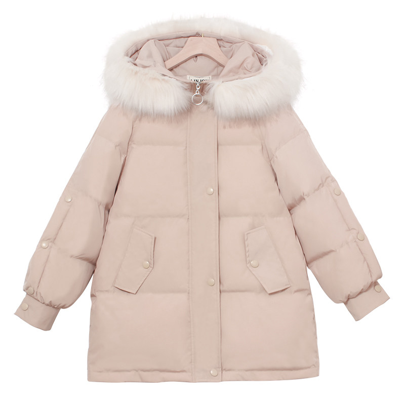 linjou玲玖2023冬季新款杏色短款棉服女学生宽松连帽棉衣面包服潮_虎窝淘