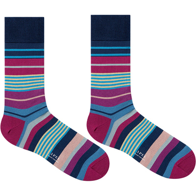 APEL丝光匹马棉条纹情侣中筒棉袜