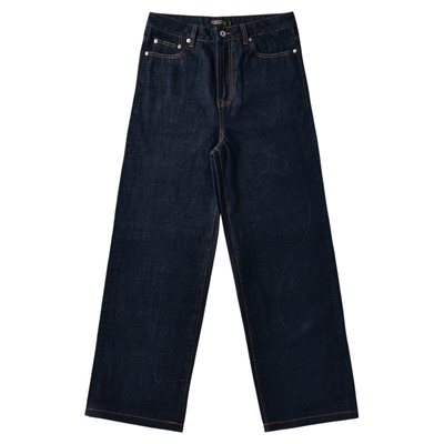 柴米官脱原色美式复古直筒水洗牛仔裤宽松百搭休闲长裤子赤耳原牛