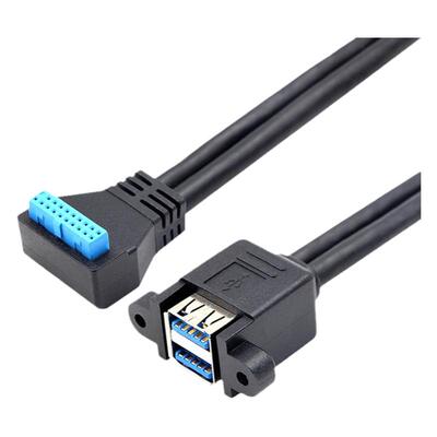 弯头USB3.0前置面板线 台式机主板19针/20Pin转2口连体高速usb3.0