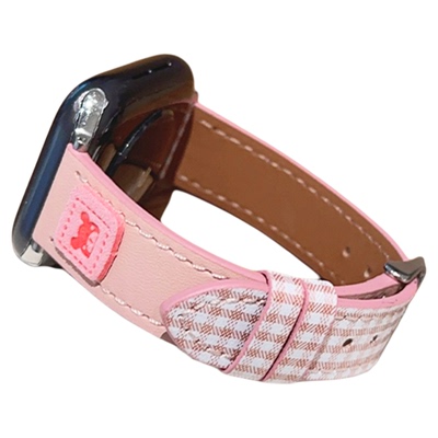 日系格纹小熊皮革适用iwatch表带