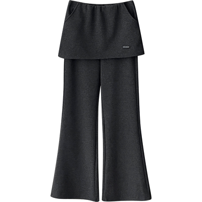 法式复古加绒羊绒假两件休闲裤子